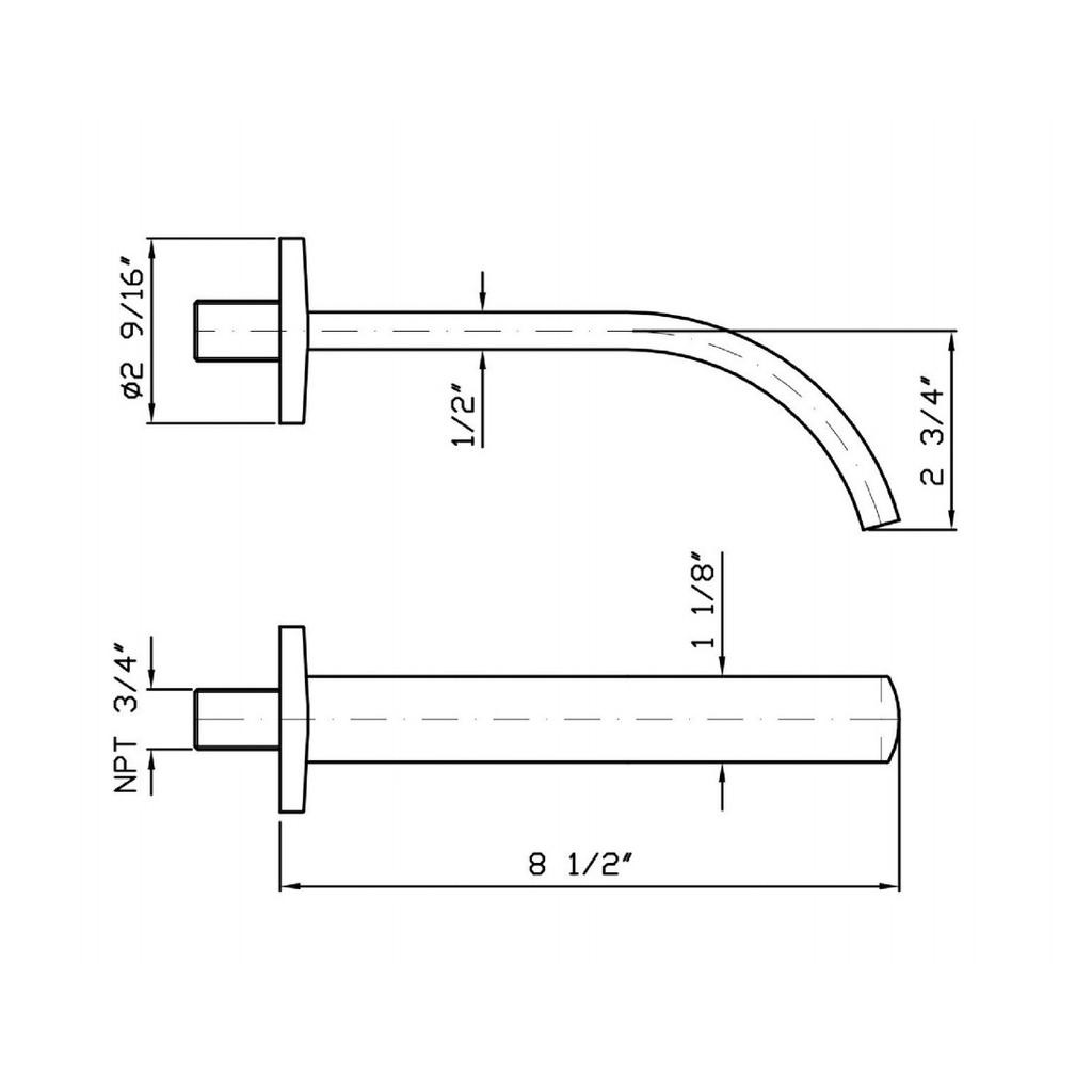 Zucchetti Z93760.1900 Isy Wall Spout. Spout Projection 8 1/2. Water ...